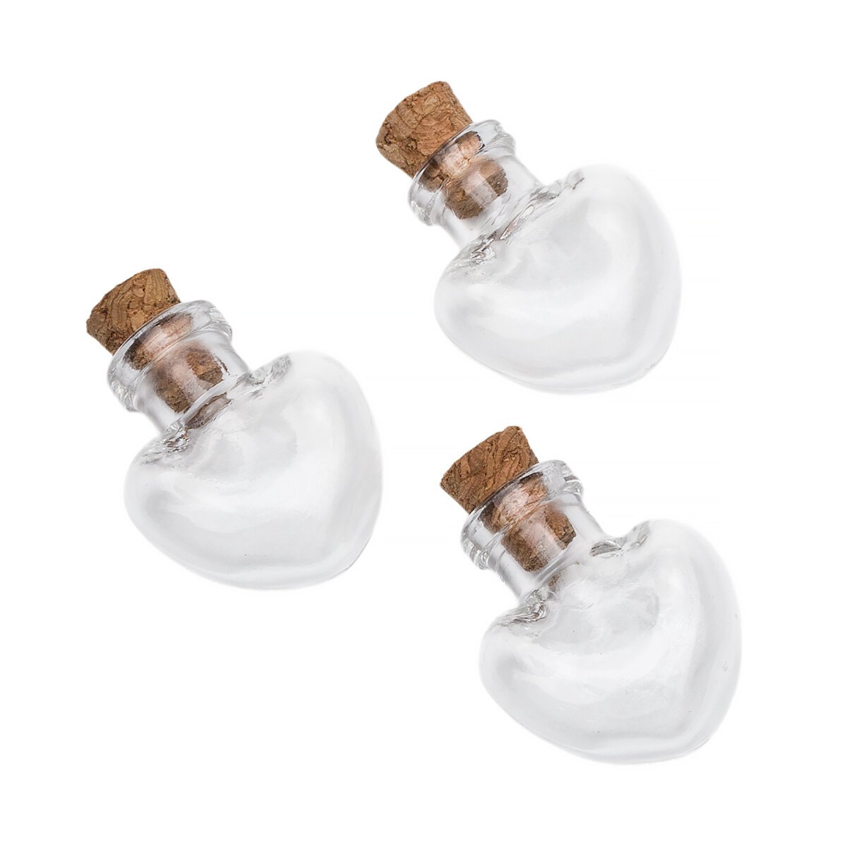 Бутылочка стеклянная сердечко с пробкой SOVUSHKA, BT22, 21*21*6 мм, 3 шт