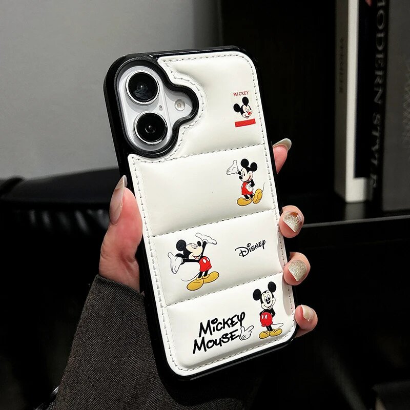 Пуховик Disney с Микки Маусом, мягкий тканевый чехол для iPhone 17, 16, 15, 14, For iPhone 14 Pro