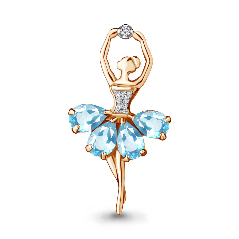 Брошь, серебро, 925 проба, золочение, родирование, фианит, топаз