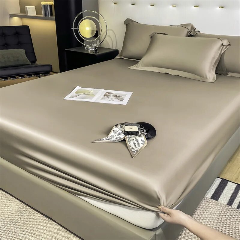 Шелковая простыня Monnom 100% шелк 140x190 см Бежевый, 200x220x25cm, Khaki