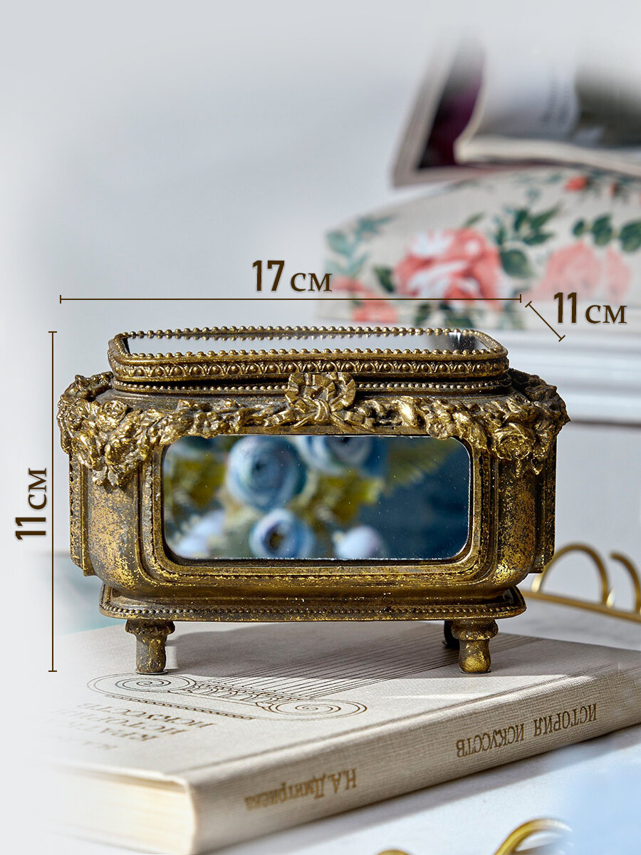 28-658 Шкатулка с зеркальными панелями, под старину 17х11х11см, Glasar