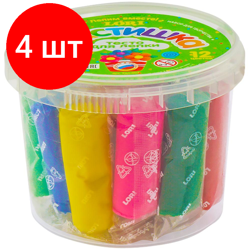 Комплект 4 упаковок, Набор для лепки, тесто №3 12цв. Тдл-003