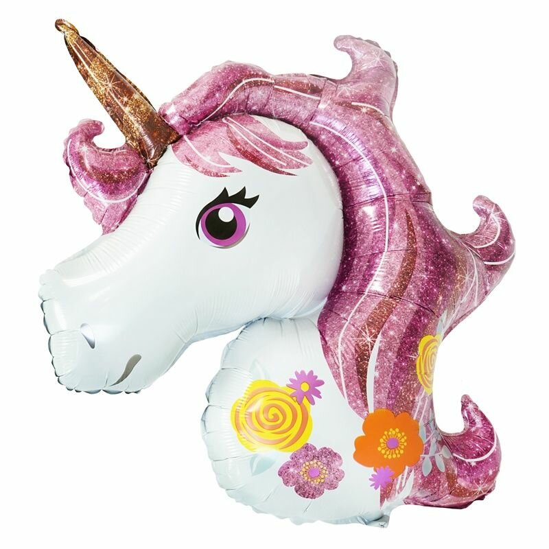 Шар фольгированный Веселуха Единорог голова, для детей от 3 лет, для гелия/воздуха