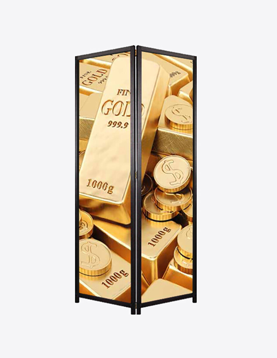 Ширма перегородка секционная складная iDeaLList "Голд", 2 створки, размер 180x100 см