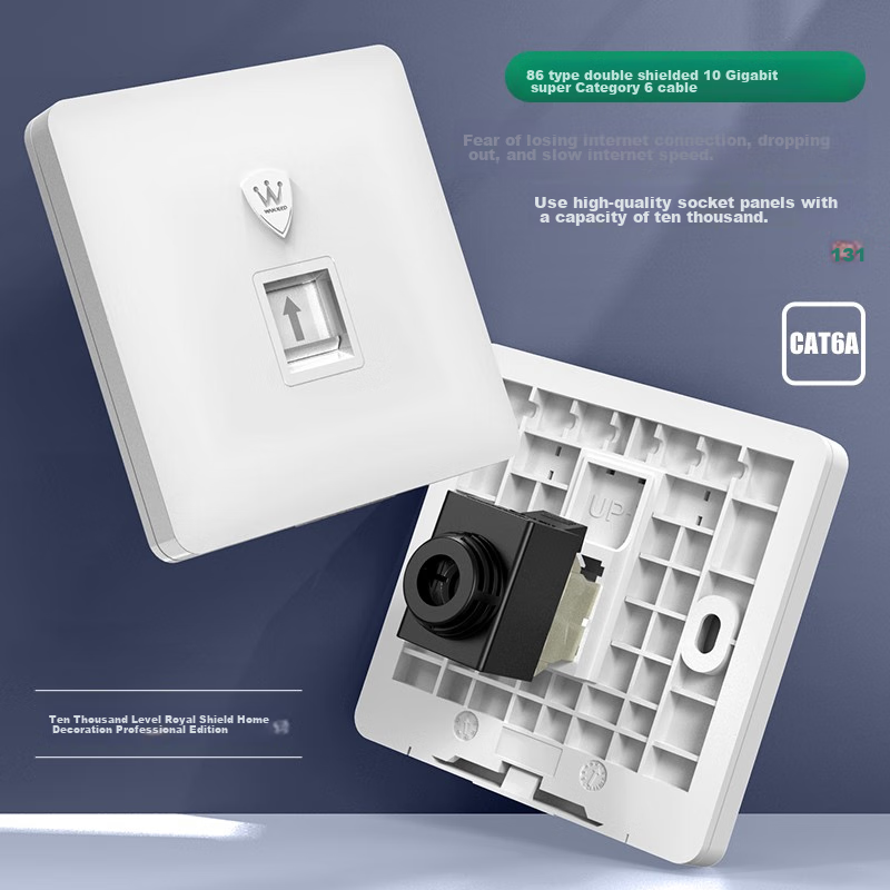 Wanji, Cat6a Network Panel, Blocking Cat6a 10G Network Cable Socket Panel with Module, Single-Port 86-Type without Punch-Down Crystal Head Computer Socket 1-14436 White — фото 1