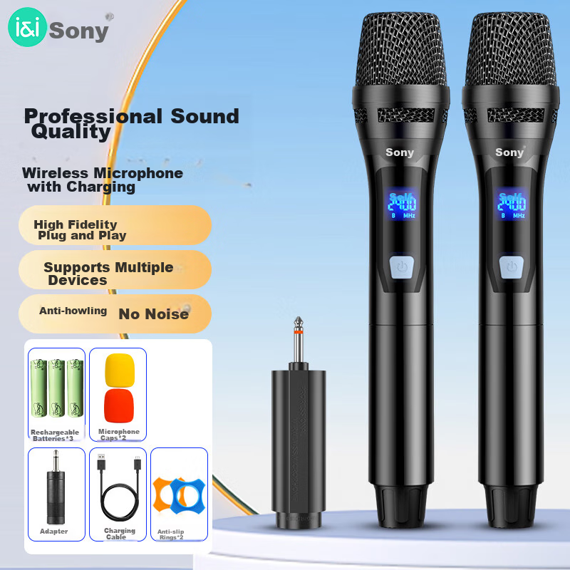 Soaiy Universal Microphone, Anti-Howling, Wireless Charging, Karaoke Stage, Card Holder, Amplifier, Speaker, Specialized for Home Speech, Conference, Host, SA-WS2 (B) Dual Microphone, Black
