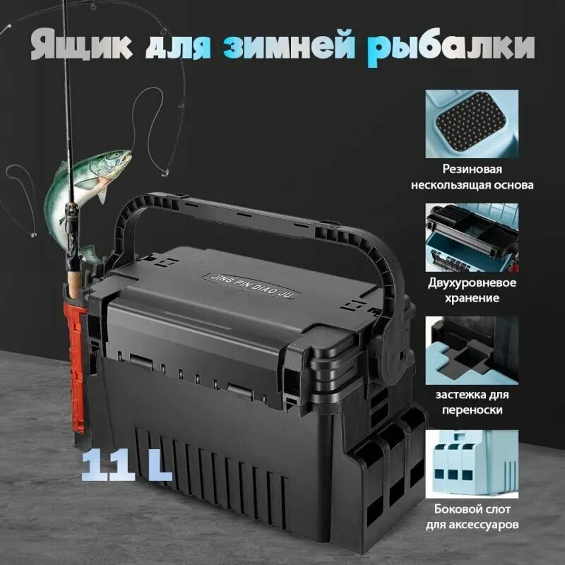 Ящик для зимней рыбалки MirrorZ-A 44*23*28 см, рыболовный зимний, черное