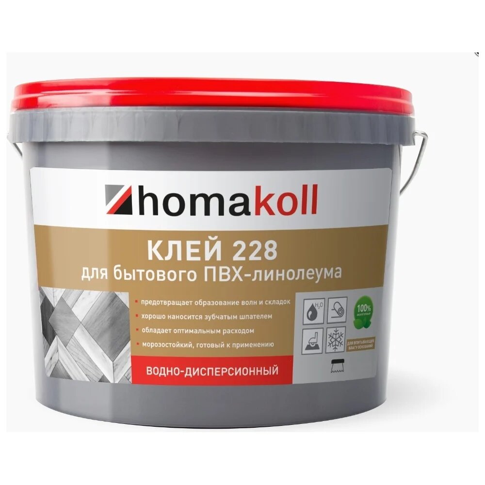 Клей для бытового линолеума Homakoll 228 14 кг, водно-дисперсионный 4680136700409 228-14-19