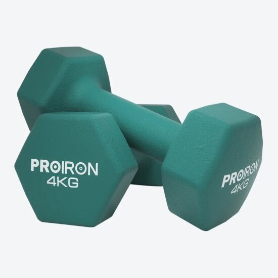 Гантели неопреновые гексагональные Proiron 2шт по 4кг, зеленый