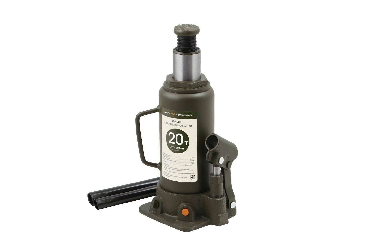 Домкрат гидравлический бутылочный 20 т, 217-407мм 903220 дело техники