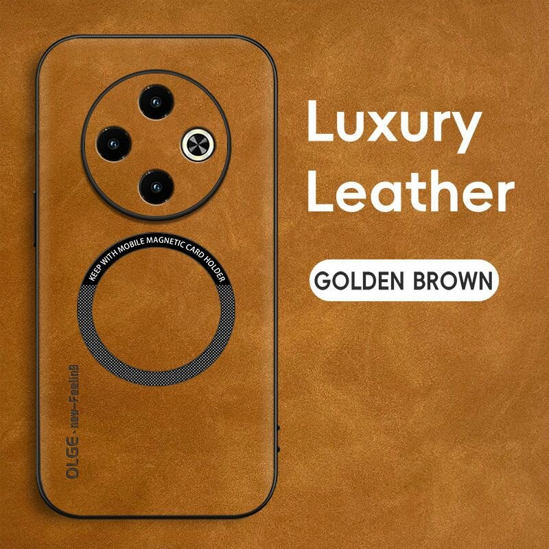 Чехол на Tecno Spark 30C MagSafe на Текно спарк 30с, Техно спарк 30 с защитная кожаная накладка с магнитом (коричневый)