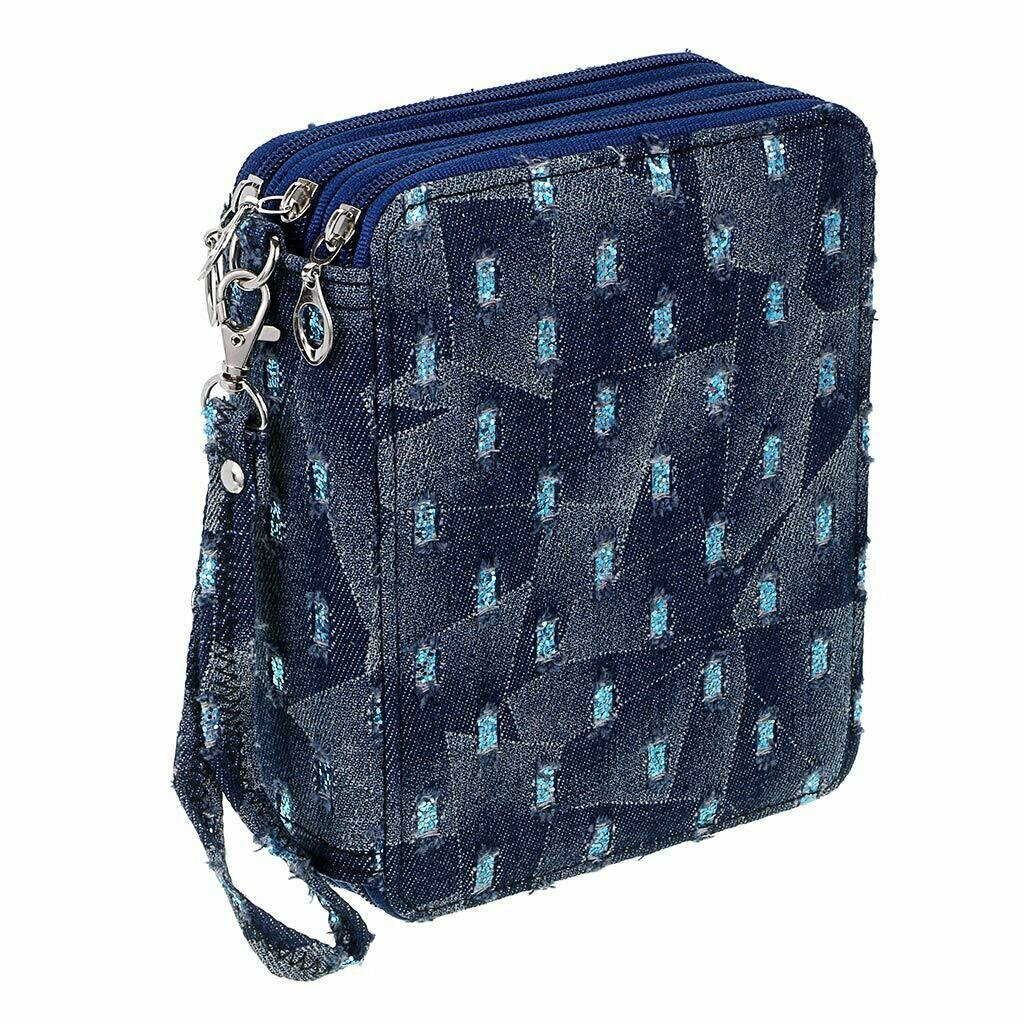 Сумка-пенал "Студенческая", джинсовая ткань с блестками, 78 отделений SQNKJ