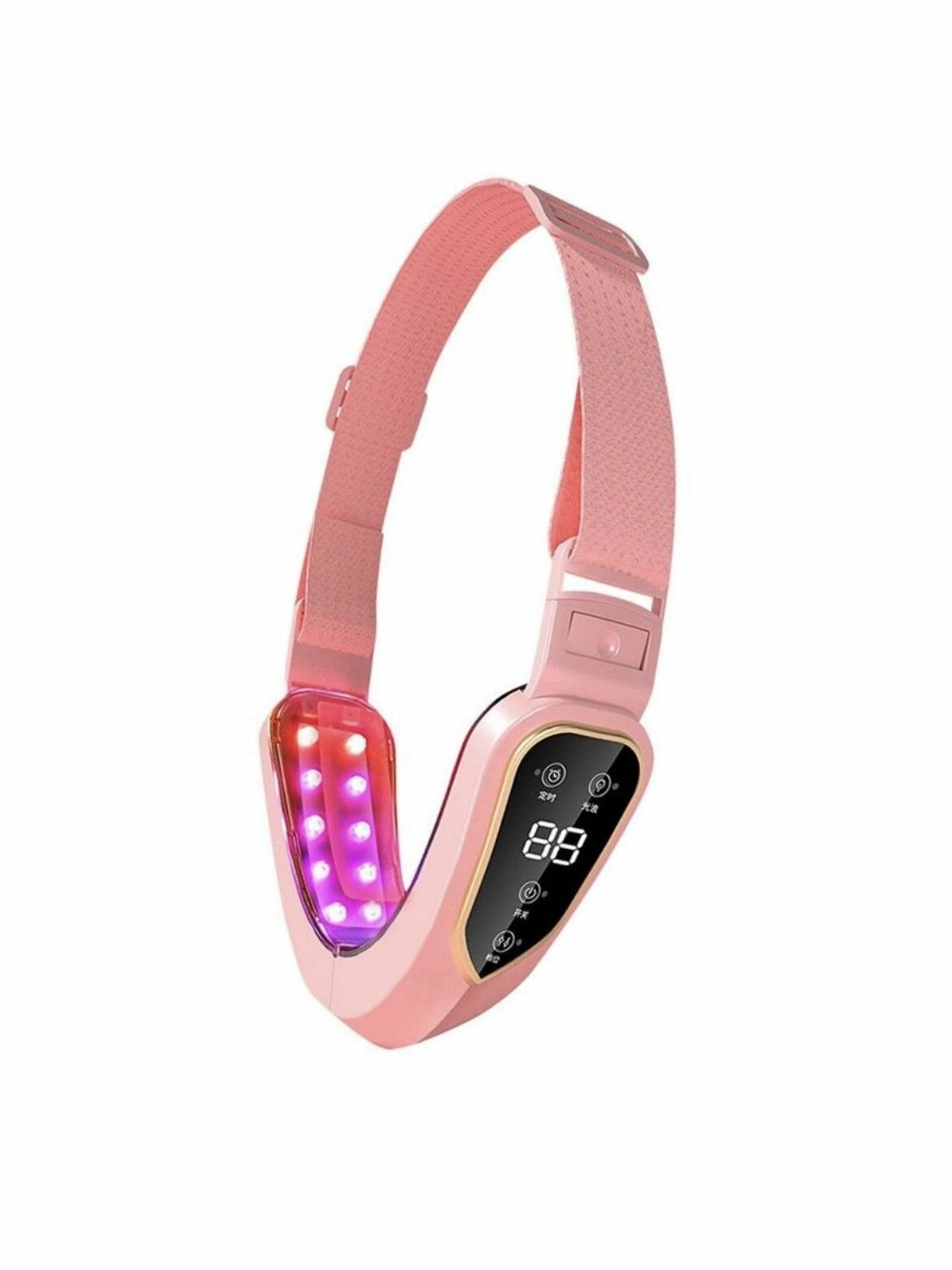 Светодиодный лифтинг массажер для подтяжки кожи лица и щек с дисплеем. розовый.