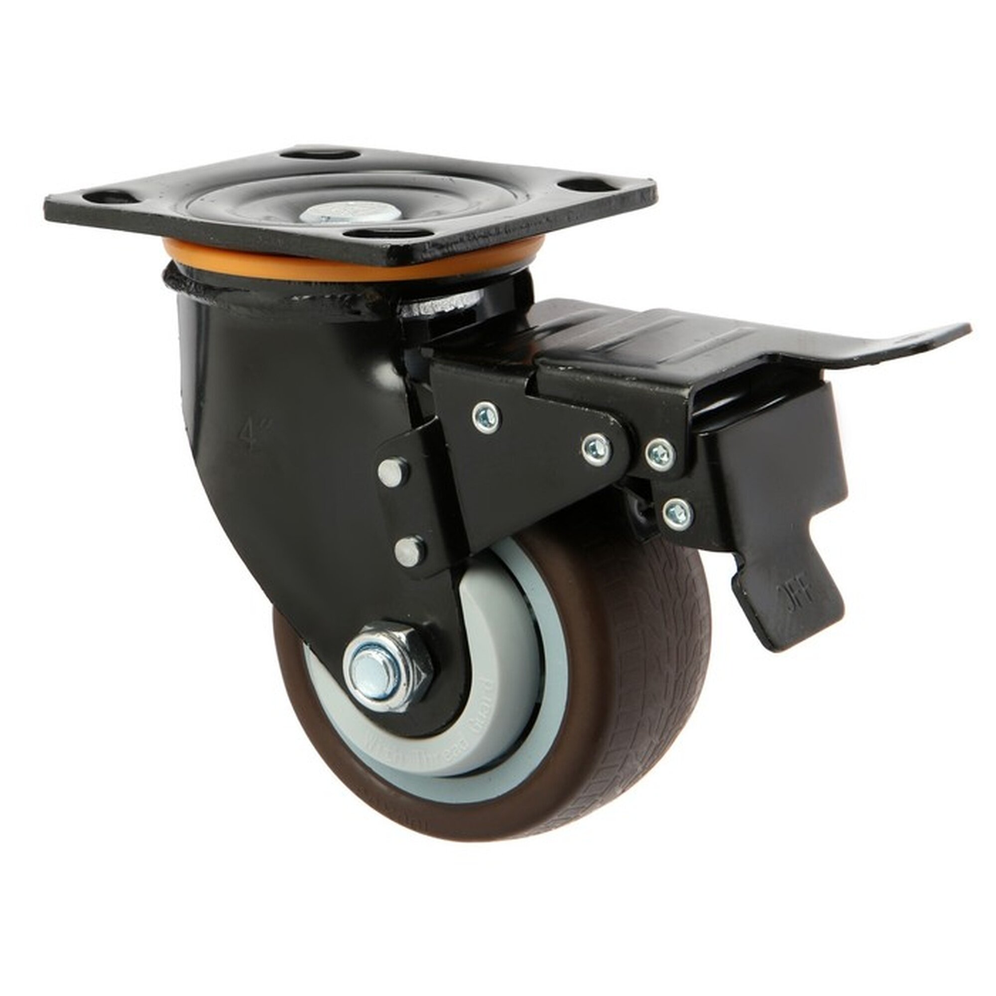 Колесо для трансп. тележек поворотное тундра, d=100 мм, на пдощадке, со стопорм, покрытие TPR 9917