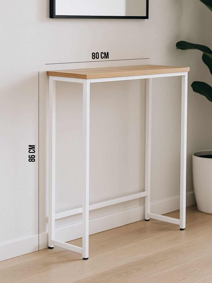 Консольный узкий столик в прихожую и гостиную в стиле лофт, напольный с металлическим каркасом и деревянной столешницей