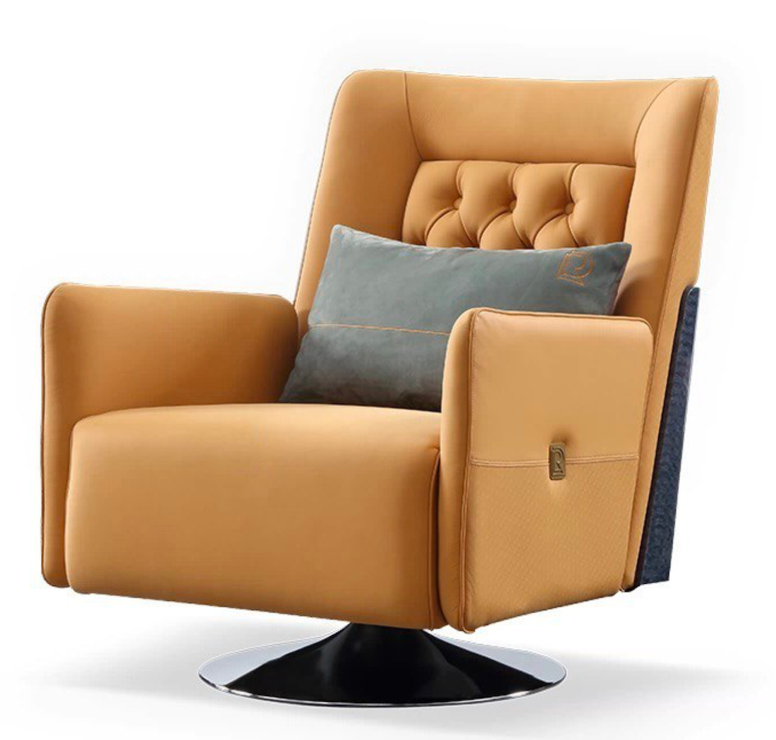 Кресло дизайнерское VIVO в оранжевой воловьей коже, 740×810×895 мм