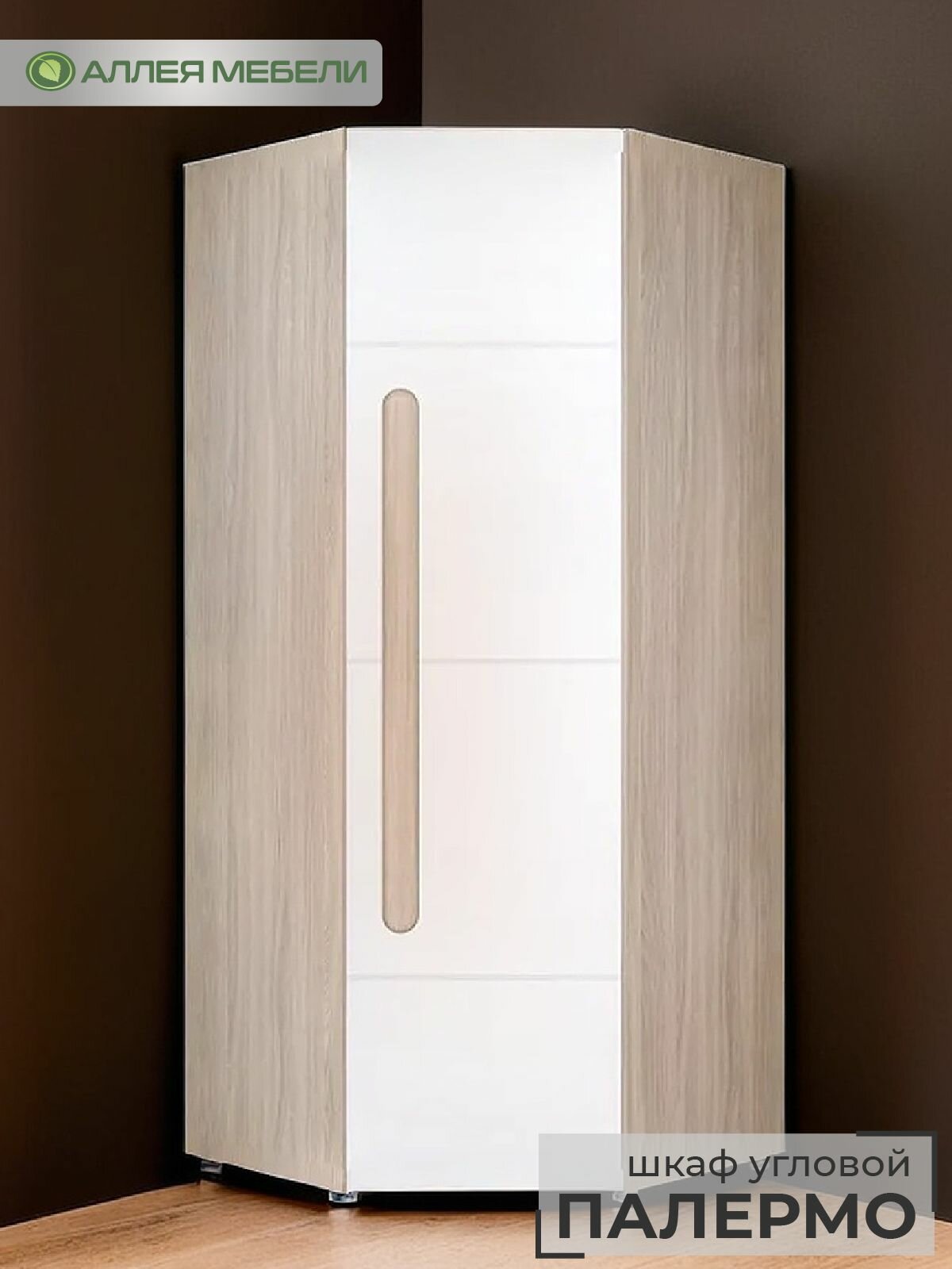 Шкаф угловой для одежды распашной, с полками для хранения вещей и штангой, ПАЛЕРМО-3 ШК-013, 88.3х207.8х88.3см, Ясень шимо светлый, Белый глянец