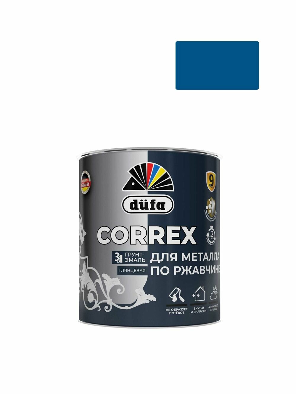 Грунт-эмаль по ржавчине гладкая Correx 3 в 1 RAL-5005 синий 0.75 л