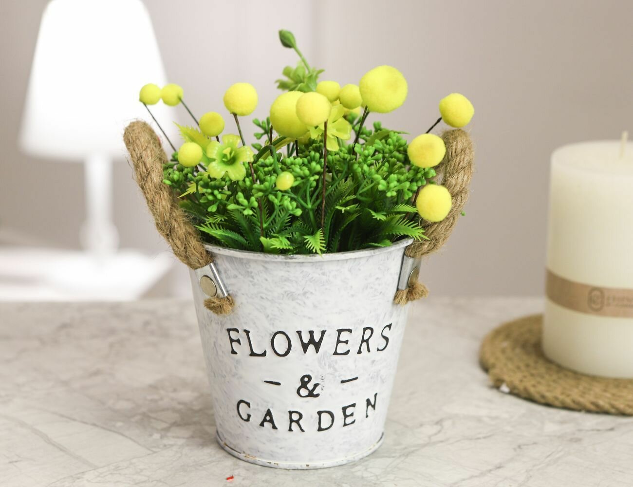 Искусственный цветок в горшке образ мимозы с полевыми растениями, 19 см, Due Esse Christmas XAE22000041-2