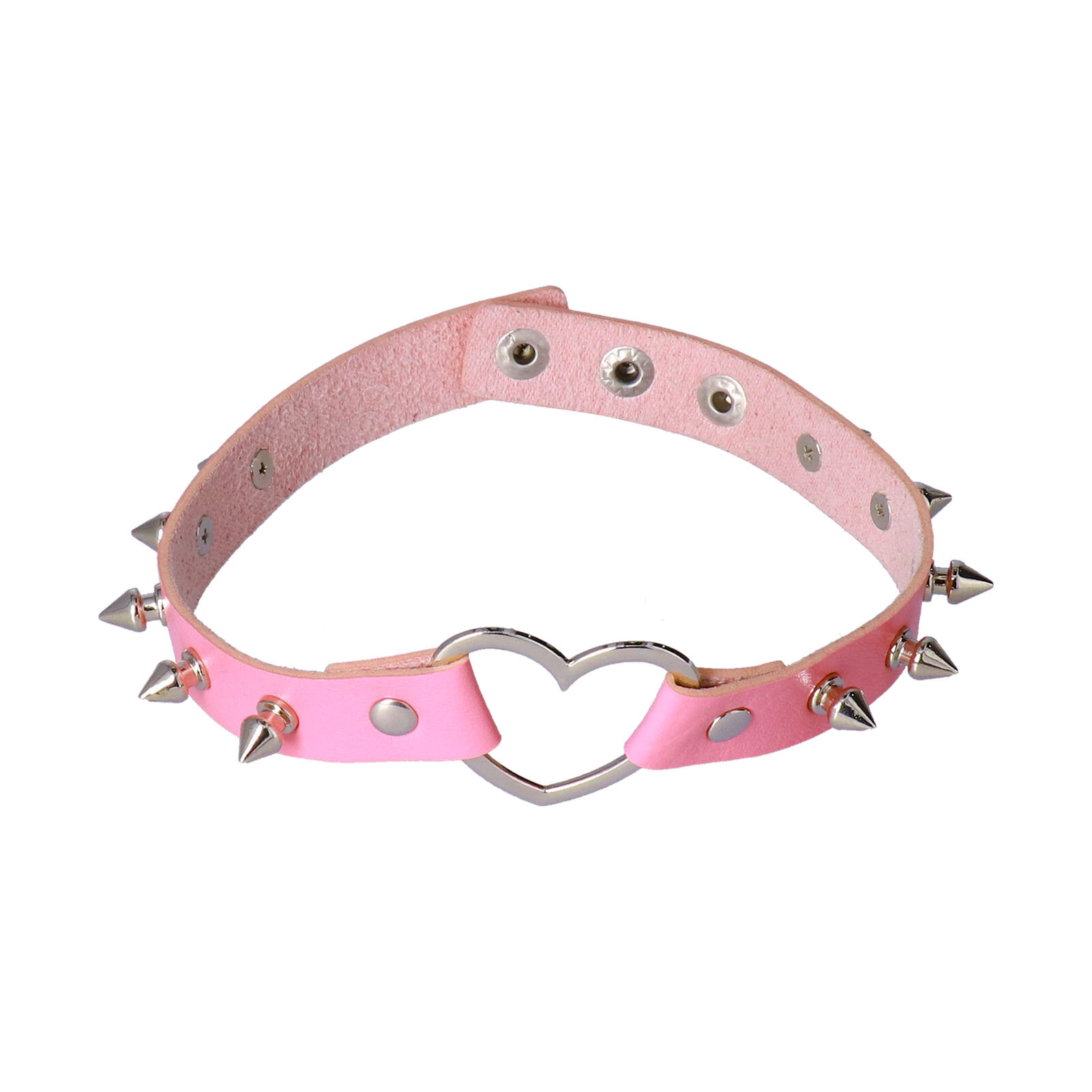 Регулируемый ошейник-чокер из искусственной кожи с украшением в форме сердца из сплава и заклепками, ожерелье, ювелирное украшение, розовый