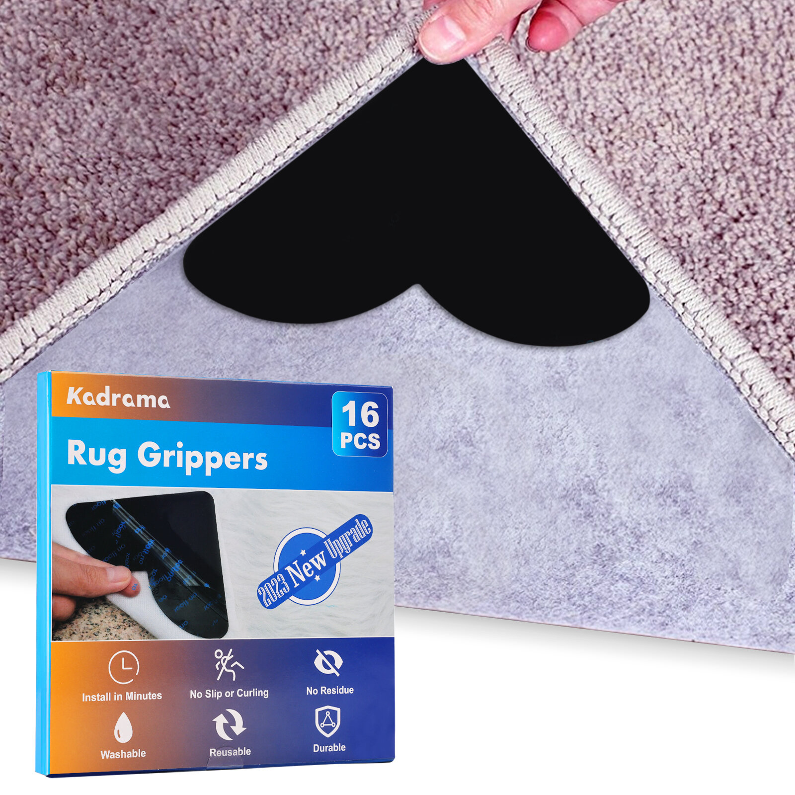 16шт Подхватчики для ковров Rug-Grip Ковровые фиксирующие стикеры Нескользящие Мойки Водонепроницаемые Плоские коврики для Дома Пола Лестницы Ванные принадлежности Материал: PU Цвет: черный, белый (выбор) Размер: 135*25*2мм, 180*30*2мм (выбор)