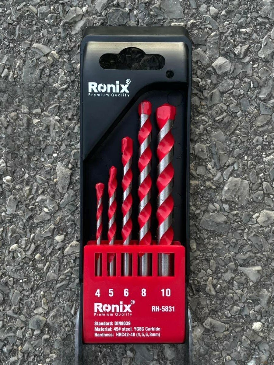 Набор сверл Ronix по бетону и камню, сталь, 5 шт для дрели/шуруповерта