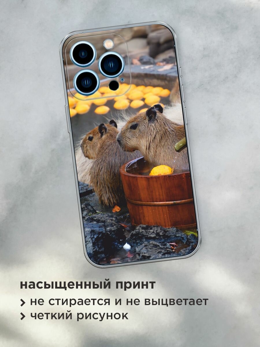 Чехол на Apple iPhone 13 Pro / Айфон 13 Про с принтом "Капибары отмокают" — фото 1
