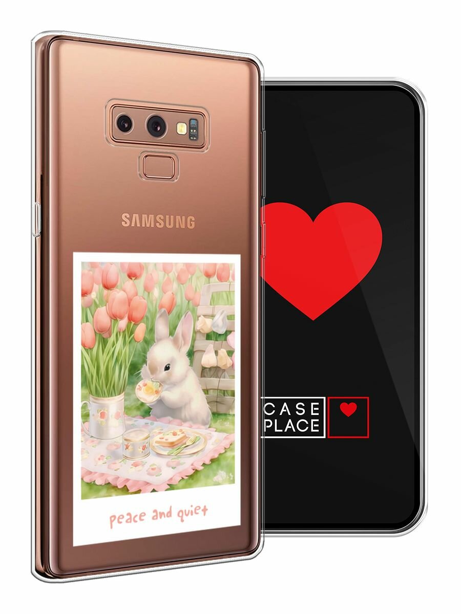 Чехол на Samsung Galaxy Note 9 / Самсунг Галакси Нот 9 с принтом "Кролик на пикнике", прозрачный — фото 1