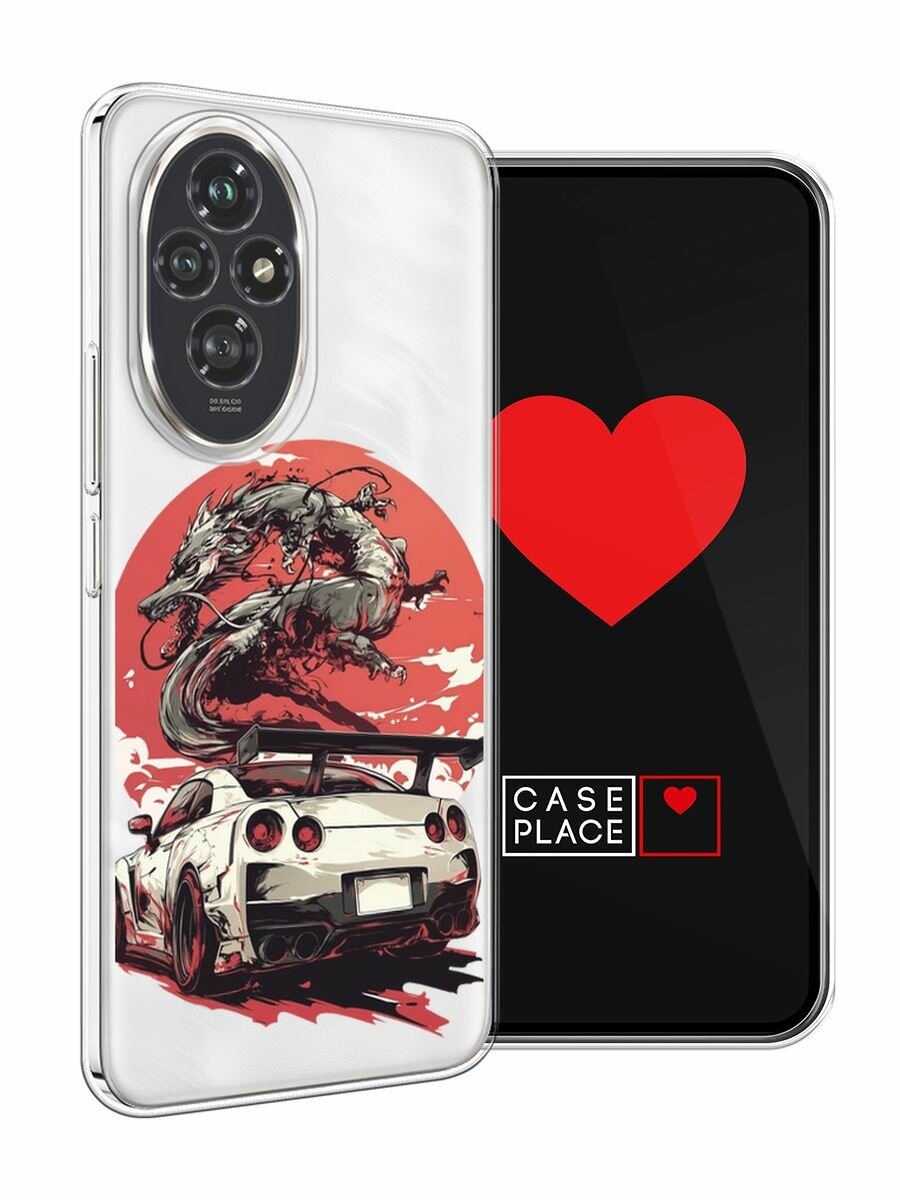 Чехол на Honor 200 / Хонор 200 с принтом "Car and dragon", прозрачный — фото 1