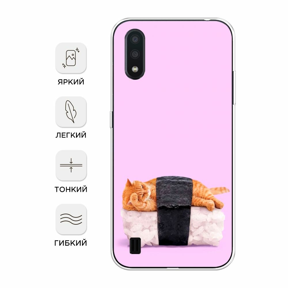 Чехол на Samsung Galaxy A01 / Самсунг Гэлакси А01 с принтом Рыжий кот суши — фото 1