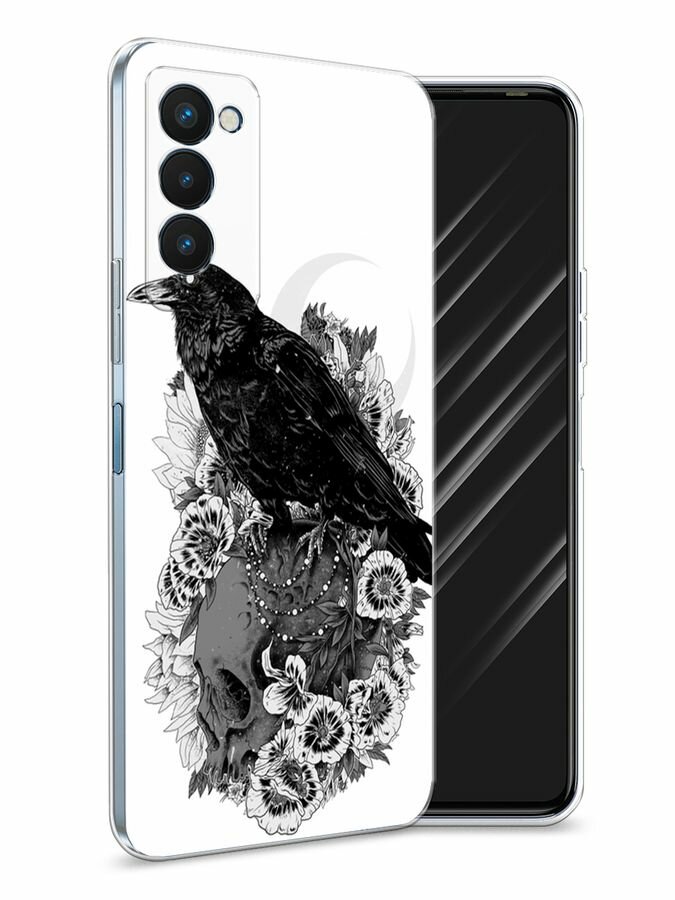 Чехол на Tecno Camon 18P / Техно Камон 18Р с принтом "Череп и ворона 1"