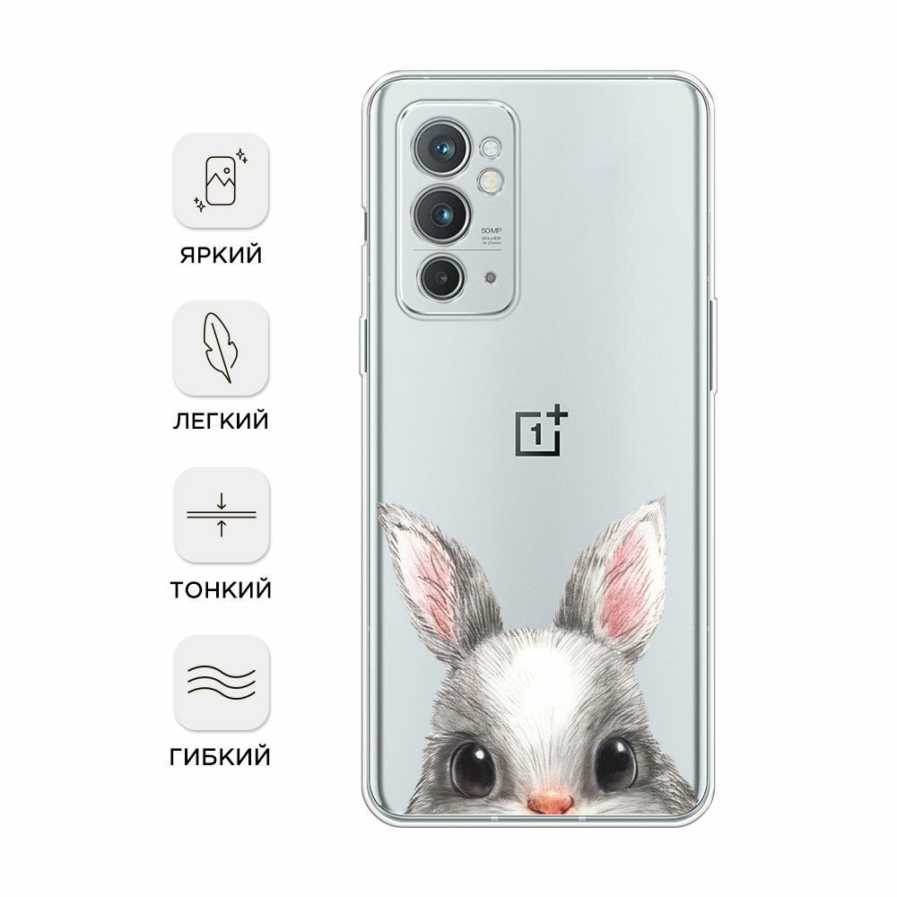 Чехол на OnePlus 9RT / ВанПлас 9RT с принтом "Карандашный кролик 2 - 8 марта", прозрачный — фото 1