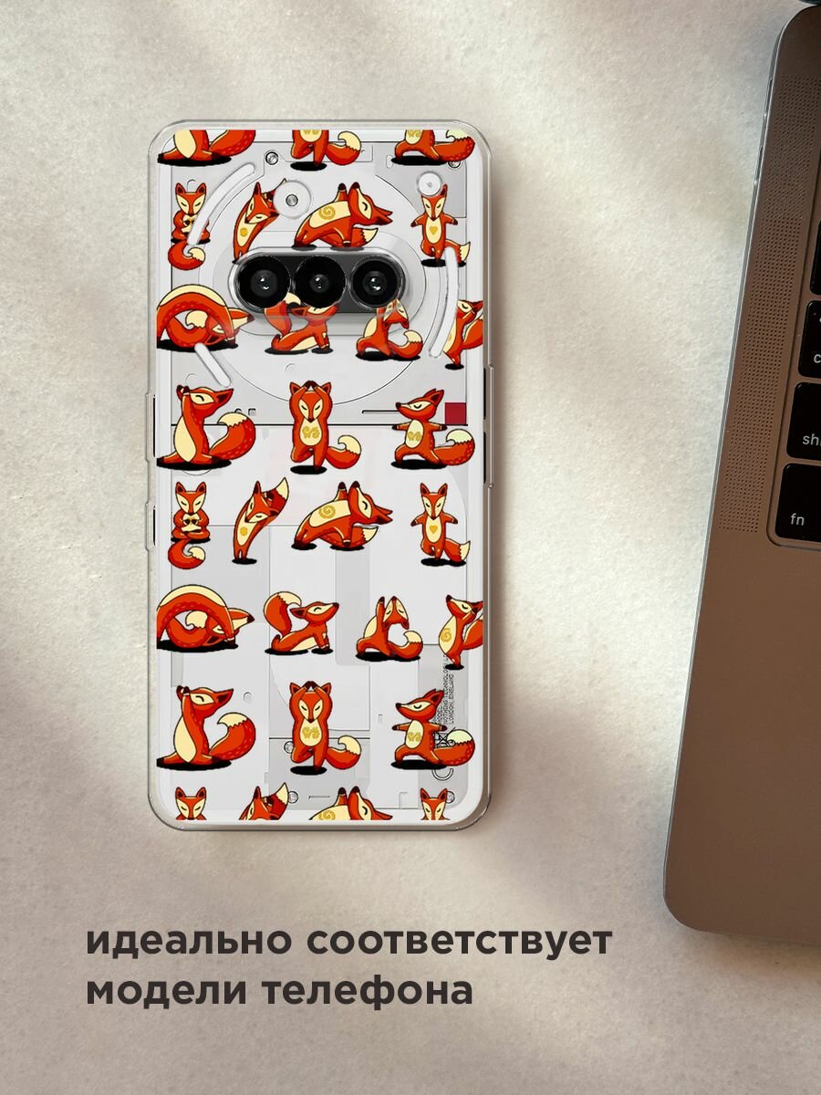 Чехол на Nothing Phone 3a / Нотинг Фон 3а с принтом "Йога для лисы", прозрачный — фото 1