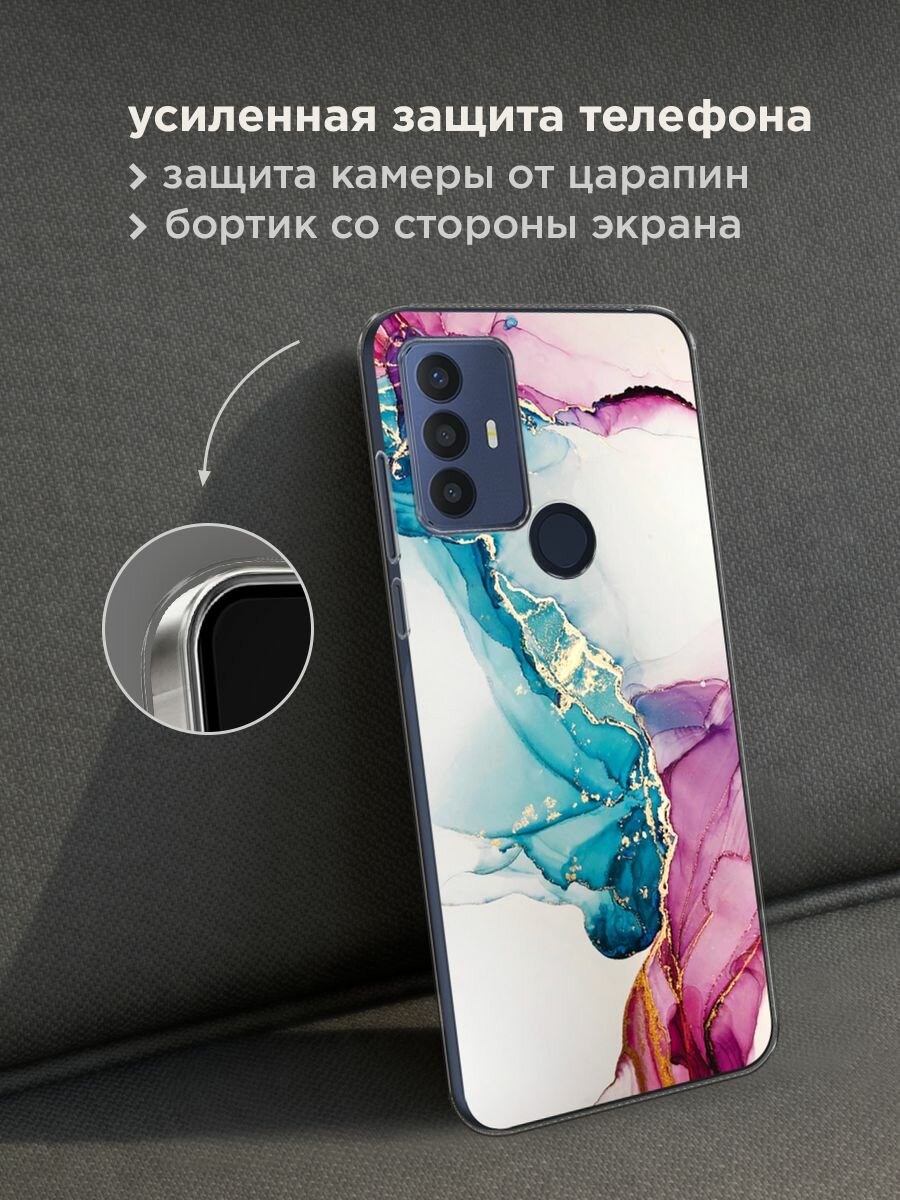 Чехол на TCL 30E/30 SE/305/306 / ТСЛ 30E с принтом "Розовые разводы рисунок" — фото 1