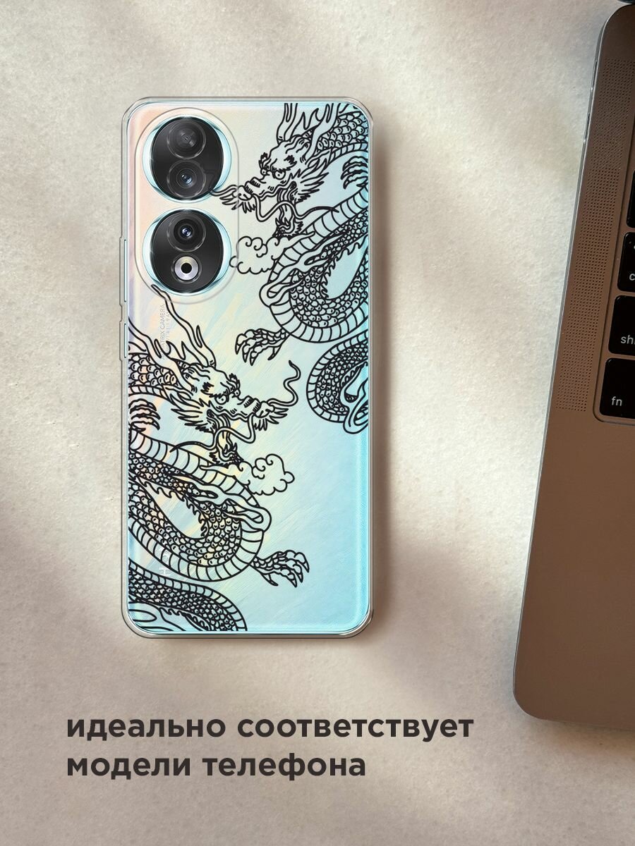 Чехол на Honor 90 / Хонор 90 с принтом "Два китайских дракона", прозрачный — фото 1