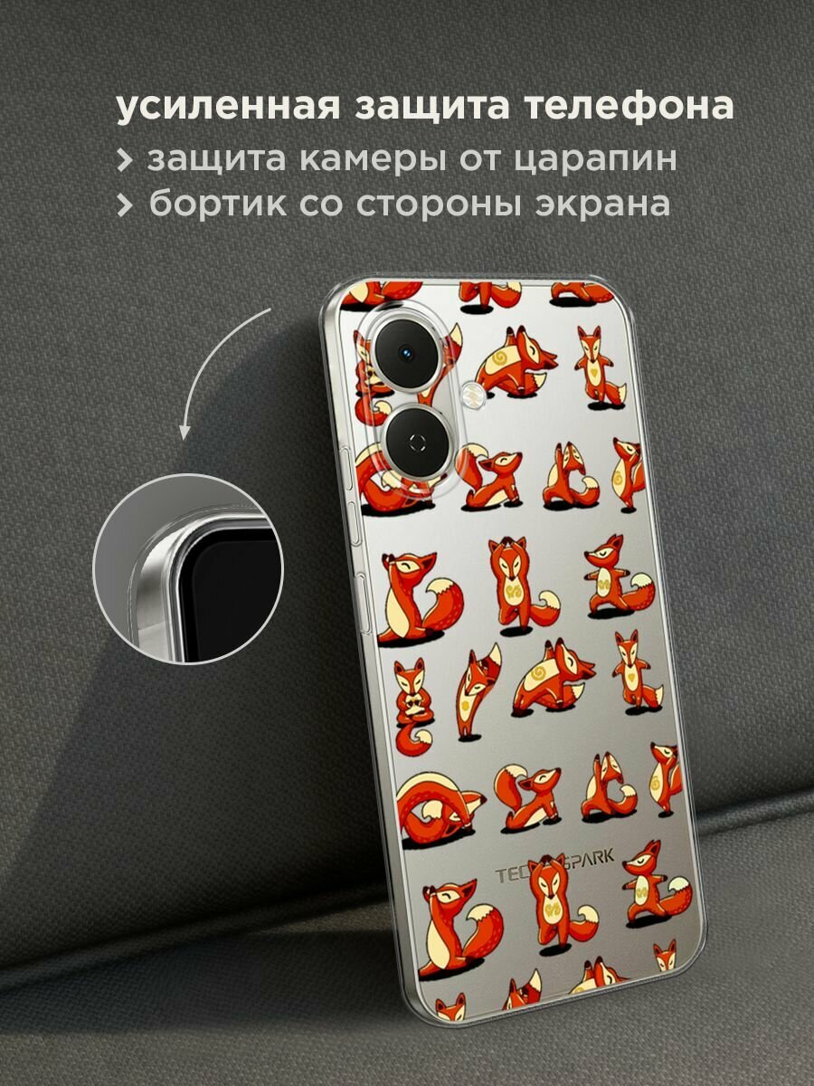 Чехол на Tecno Spark Go 2 / Текно Спарк Го 2 с принтом "Йога для лисы", прозрачный — фото 1