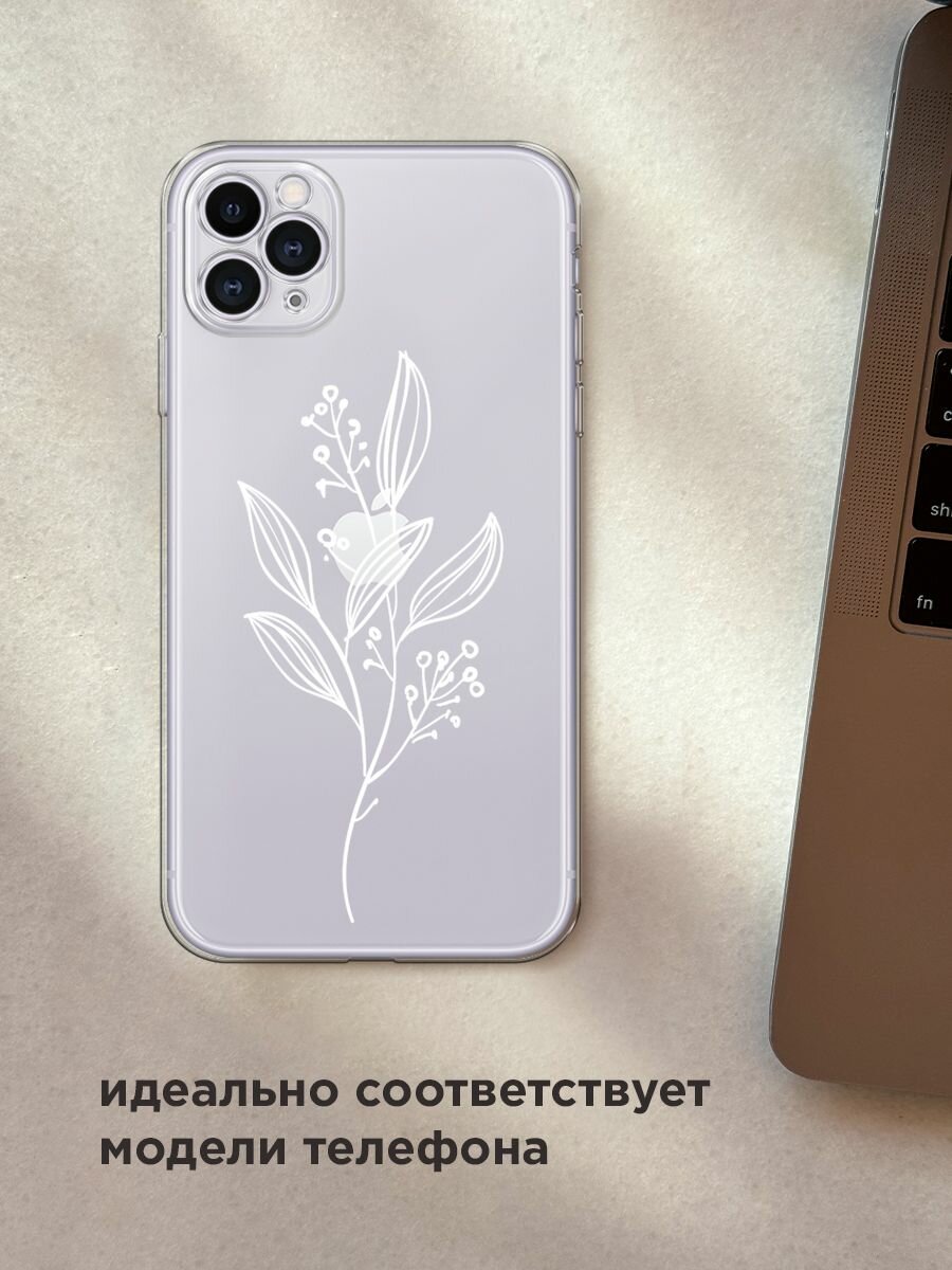 Чехол на Apple iPhone 11 Pro / Айфон 11 Про с принтом "Ветка с листочками и цветами", прозрачный — фото 1