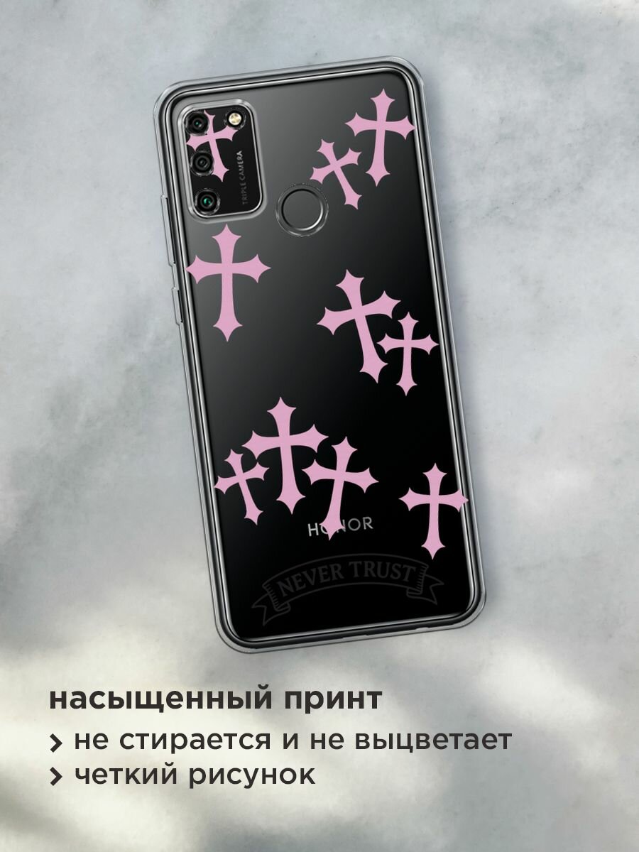Чехол на Honor 9A / Хонор 9А с принтом "Розовые кресты", прозрачный — фото 1