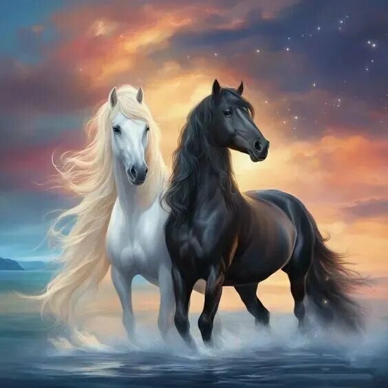 Алмазная Мозаика "две Лошади" 50*70 См, Безрамная, Идеальна Для Дома, Украшения, Подарков.