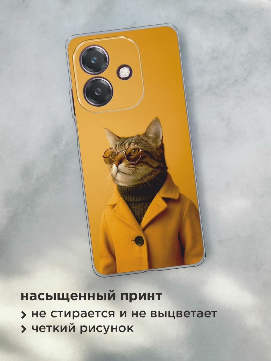 Чехол на Oppo A3/A3x / Оппо А3/A3x с принтом "Деловой кот в пальто" — фото 1