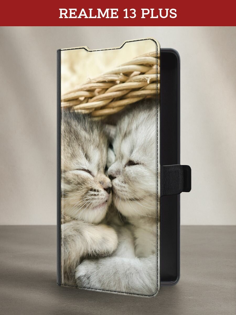 Чехол-книжка на Realme 13 Plus / Реалми 13 Плюс с рисунком "Милые котята"