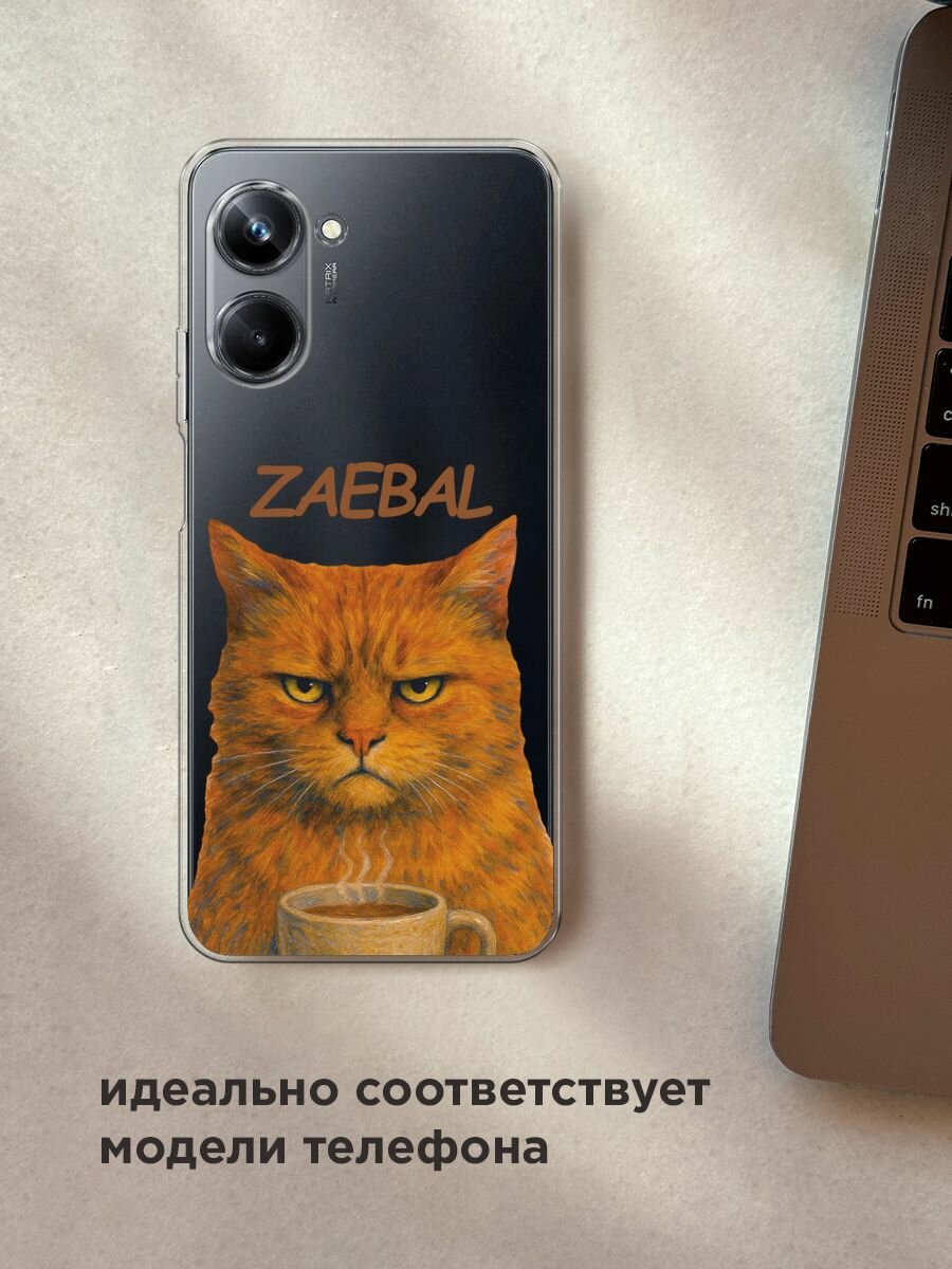 Чехол на Realme 10 Pro / Реалми 10 Про с принтом "Рыжий кот с надписью", прозрачный — фото 1