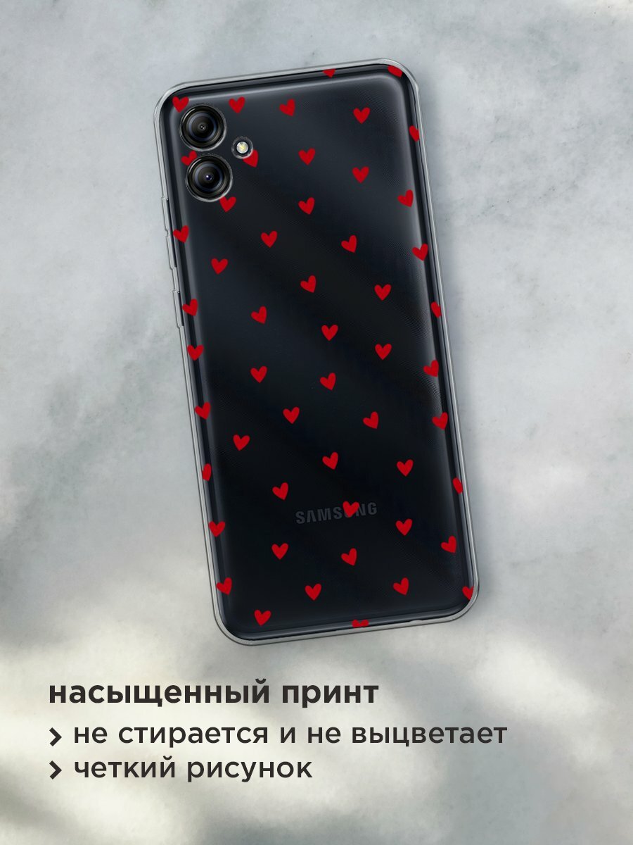 Чехол на Samsung Galaxy A04e / Самсунг A04e с принтом "Red hearts", прозрачный — фото 1