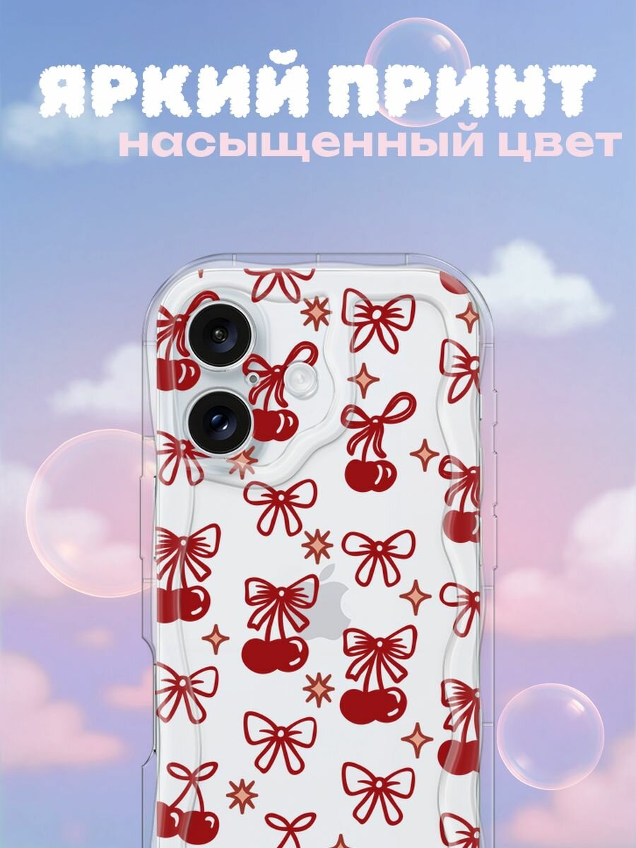 Чехол на Apple iPhone 16 / Айфон 16 с принтом "Вишня с бантиком" — фото 1
