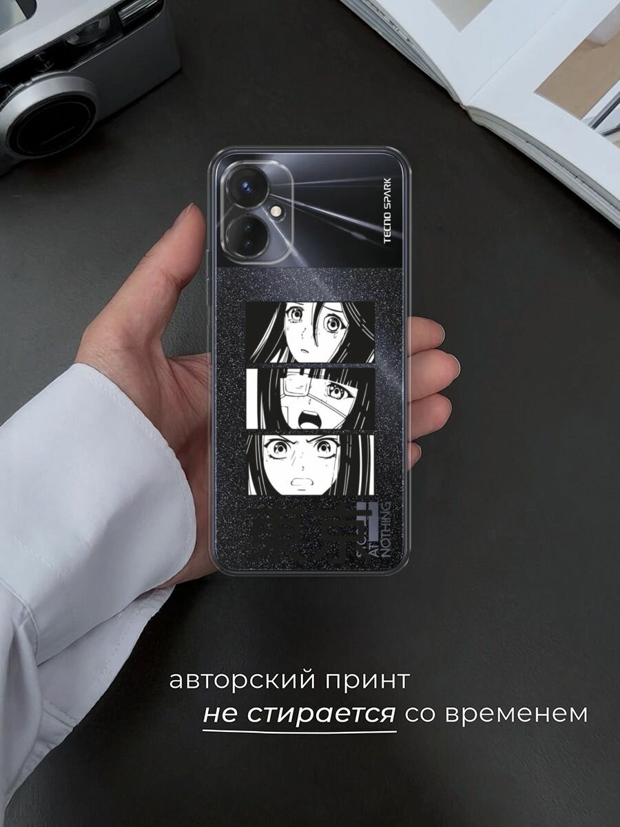 Чехол на Tecno Spark 9 Pro / Техно Спарк 9 Про с принтом "Tokyo girls", прозрачный — фото 1