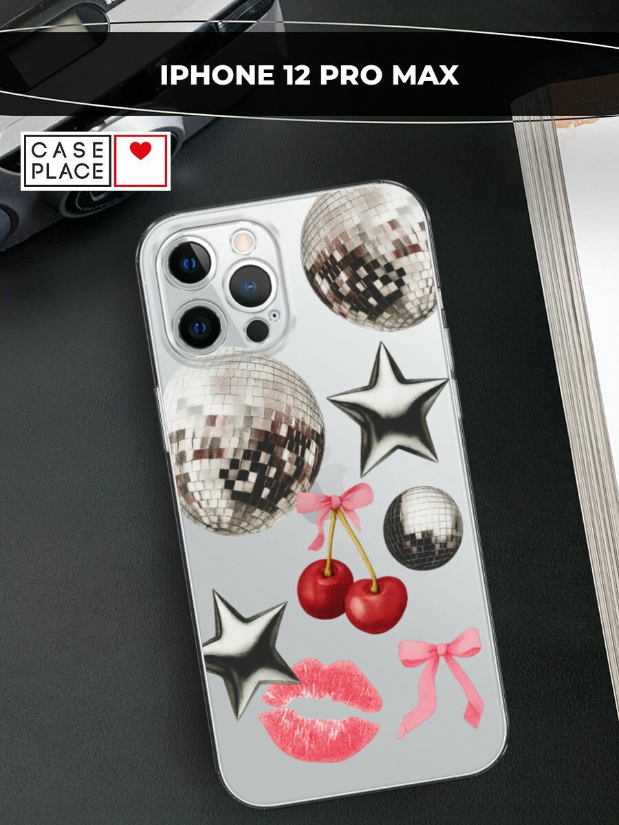 Чехол на Apple iPhone 12 Pro Max / Айфон 12 Про Макс с принтом "Стильная подборка", прозрачный