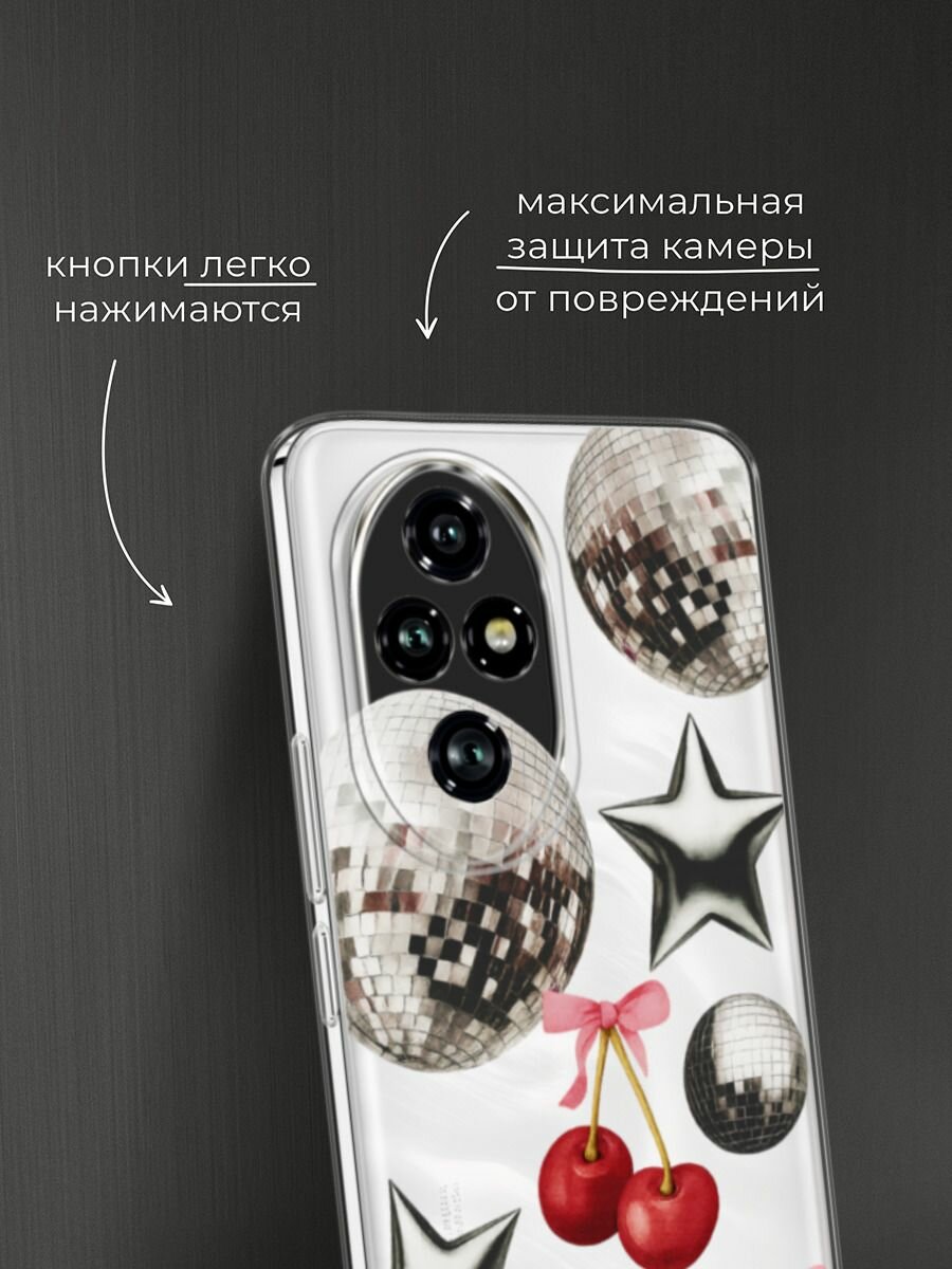 Чехол на Honor 200 Pro / Хонор 200 Про с принтом "Стильная подборка", прозрачный — фото 1