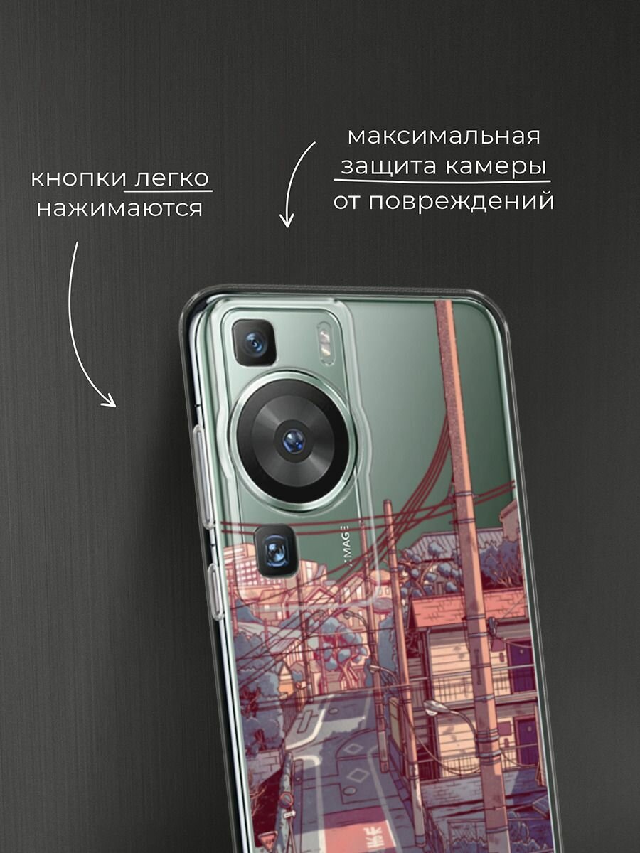 Чехол на Huawei P60/P60 Pro / Хуавей P60/P60 Про с принтом "Закат на японской улице", прозрачный — фото 1