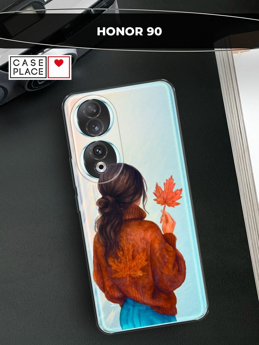 Чехол на Honor 90 / Хонор 90 с принтом "Девушка с опавшим листом", прозрачный