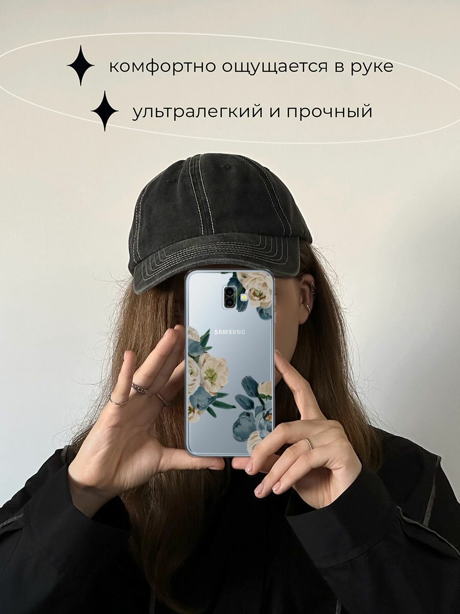 Чехол на Samsung Galaxy J6 + / Самсунг Галакси J6 Плюс 2018 с принтом "Бежевые и голубые бутоны" — фото 1